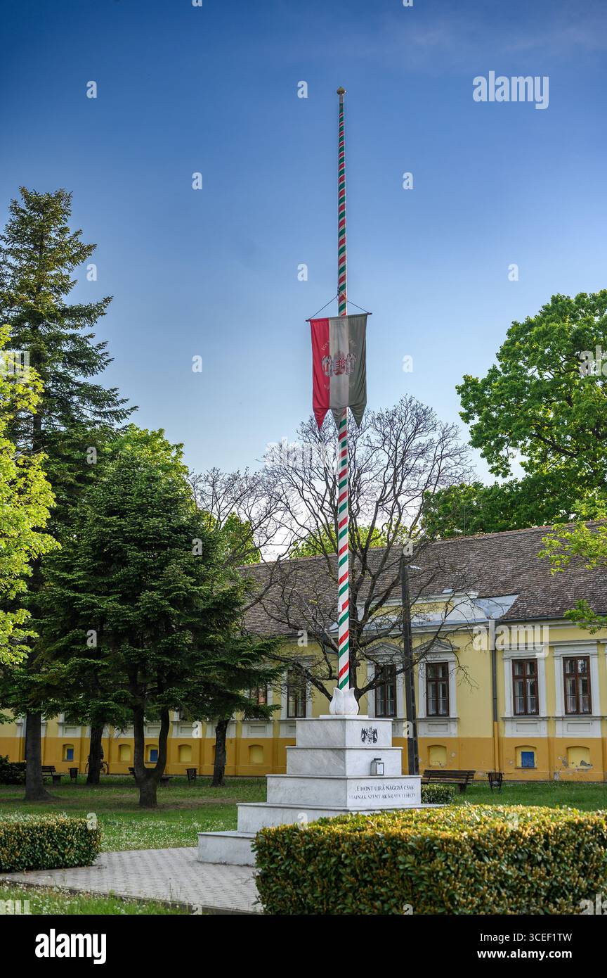 HODMEZOVASARHELY, HUNGARY MAY 06, 2022 A tall decorated pole stands in ...