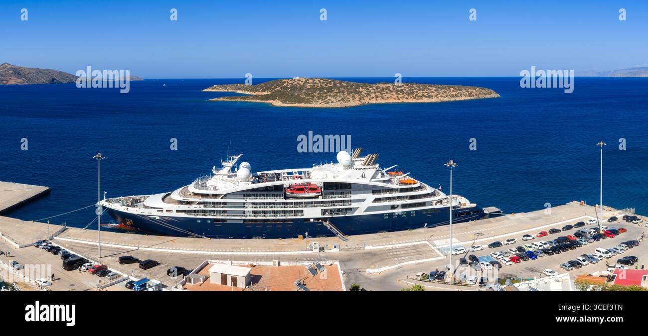 Aerial View of Cruise Ship Docked at Port in Agios Nikolaos, Crete ...