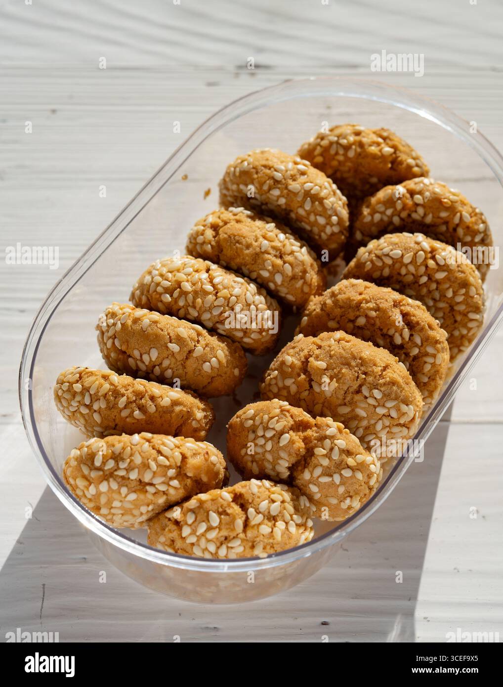 angle view box of crispy cookies at vertical composition Stock Photo ...
