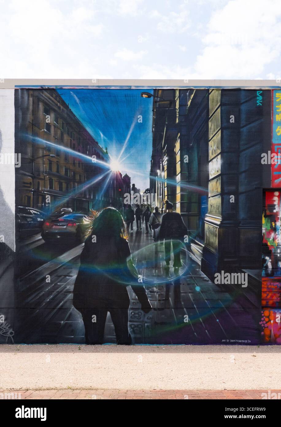 Mural by Dan Kitchener of a street scene in Art Alley in Sawyer Yards ...