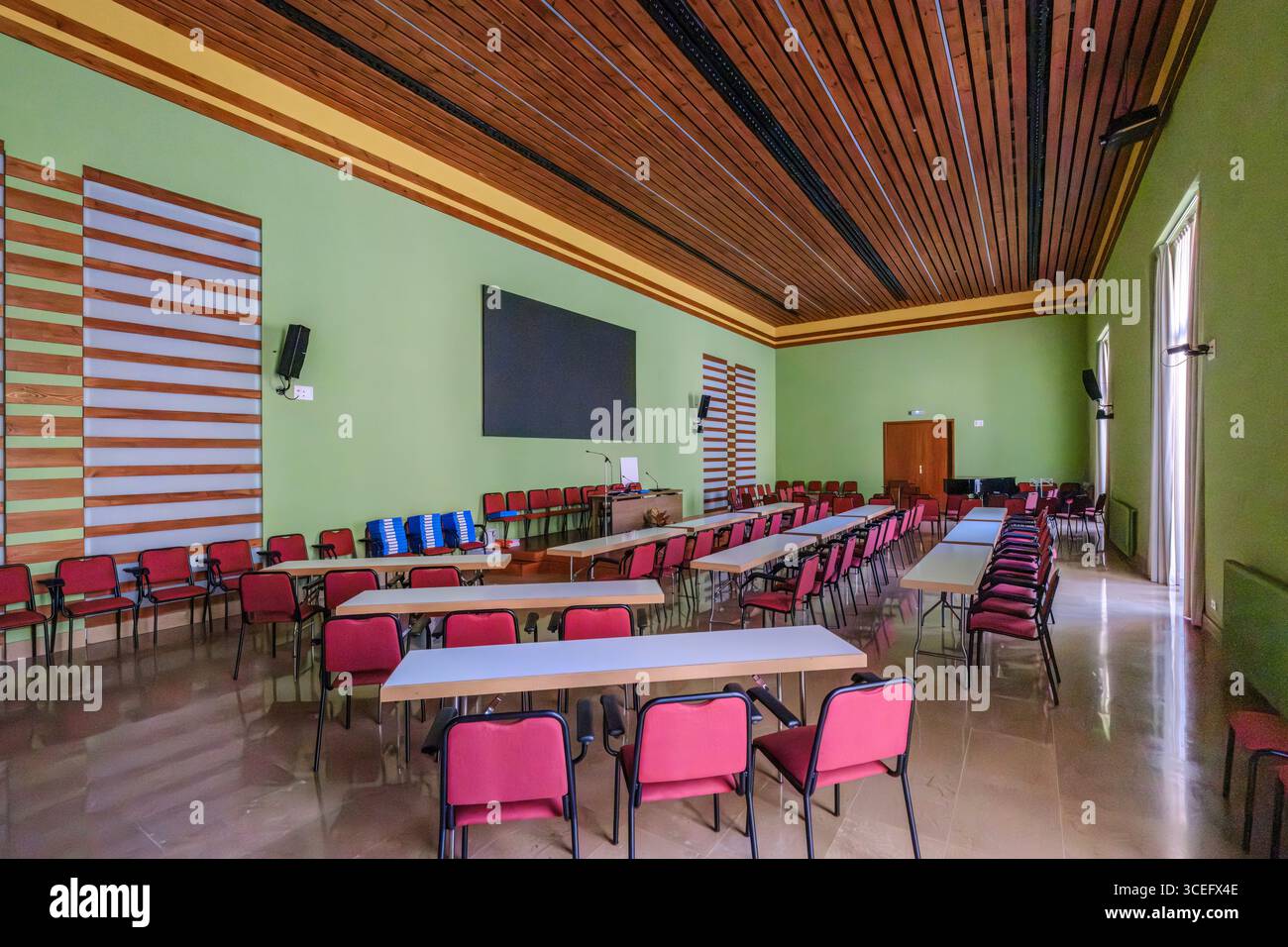 Modern Conference Room With Wooden Ceiling And Green Walls ...