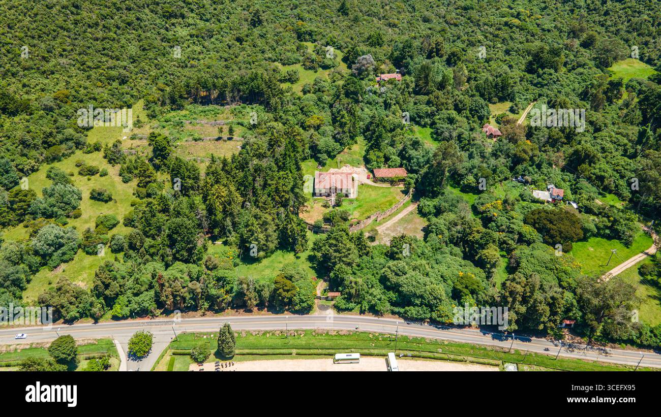 Scenic aerial view of a lush green landscape in North Bogotá, Colombia ...