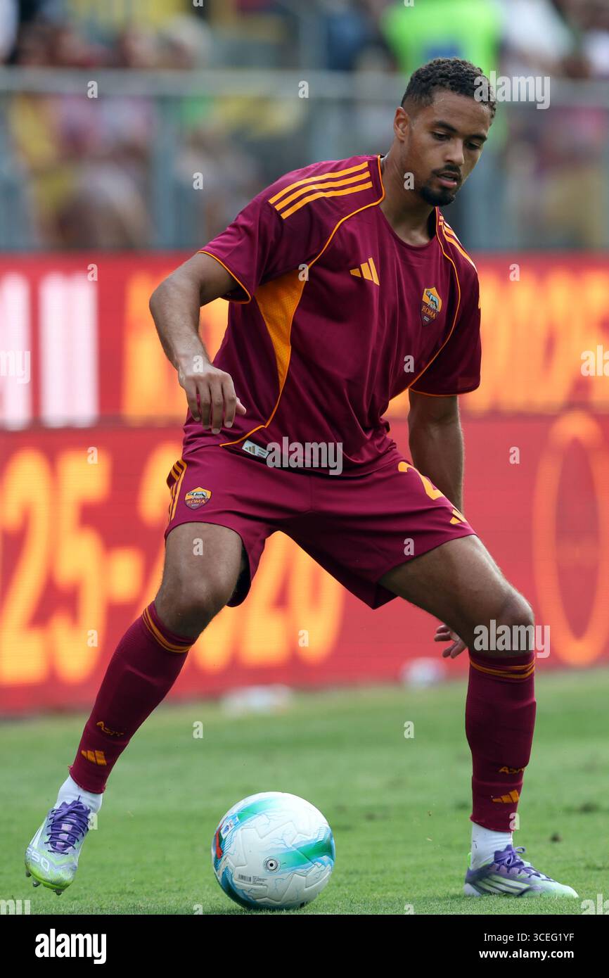 Frosinone, Italy 16 August, 2025: Devyne Rensch of Roma seen in action ...