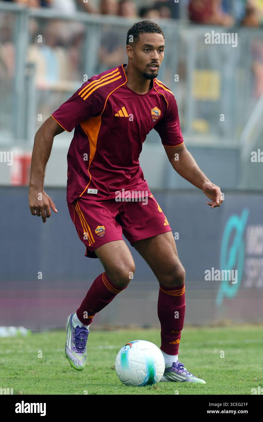 Frosinone, Italy 16 August, 2025: Devyne Rensch of Roma seen in action ...