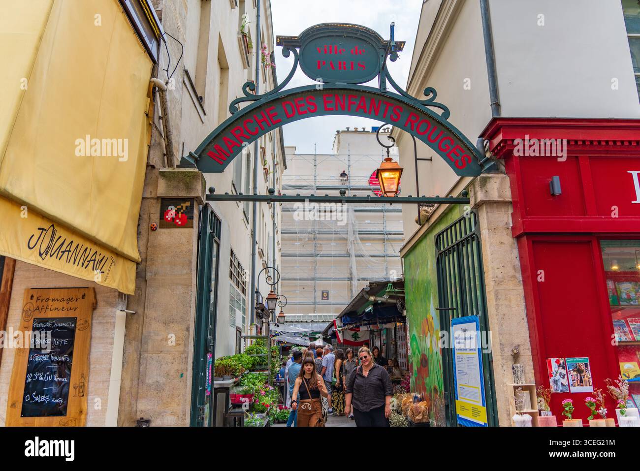 Entrance of Marche des Enfants Rouges, the oldest market in Paris ...