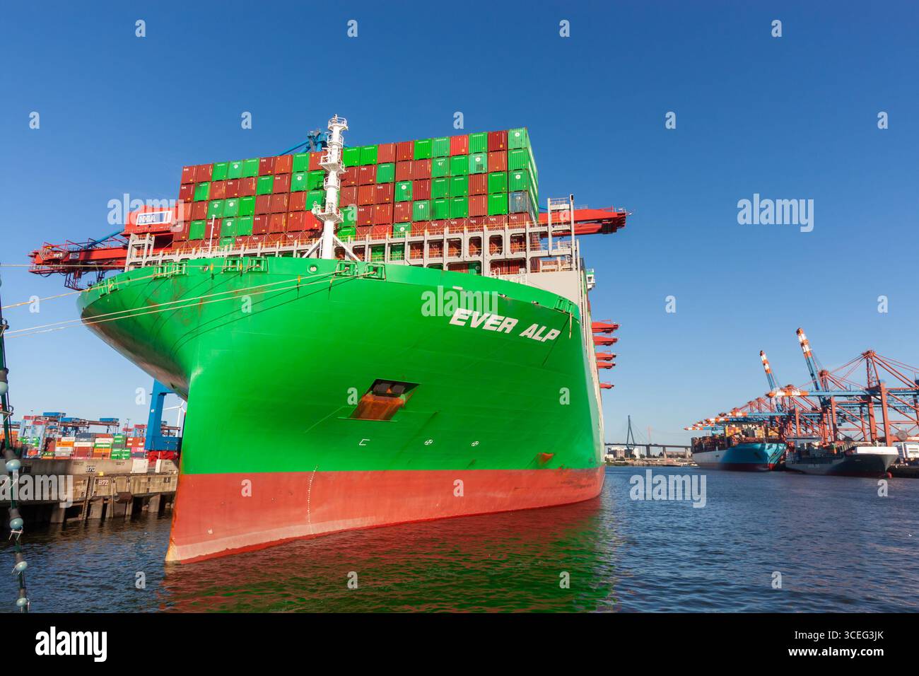 HAMBURG, GERMANY - AUGUST 12, 2024: The 'Ever Alp', a large green and ...