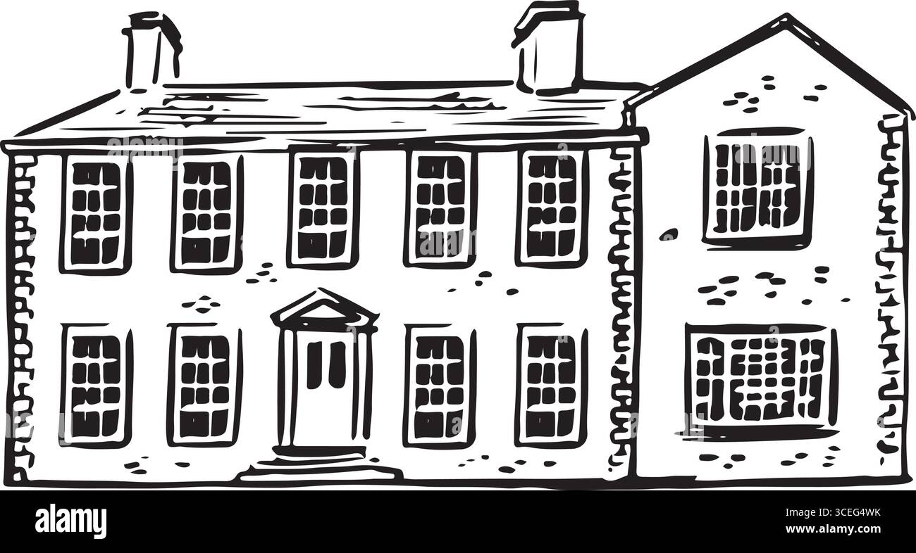 Bronte Parsonage Museum, Haworth, Bradford ink drawing. Georgian two ...