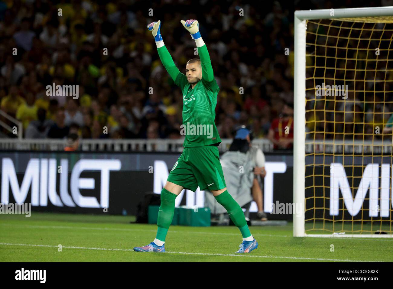 PSG goalkeeper Lucas Chevalier celebrates the goal of PSG during the ...