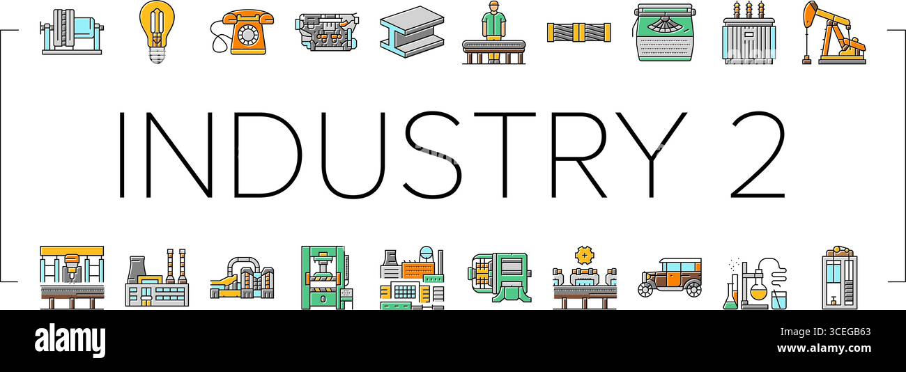 industry 2.0 automation robotics icons set vector Stock Vector Image ...