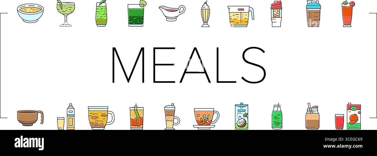meals as drinks smoothie shake icons set vector Stock Vector Image ...