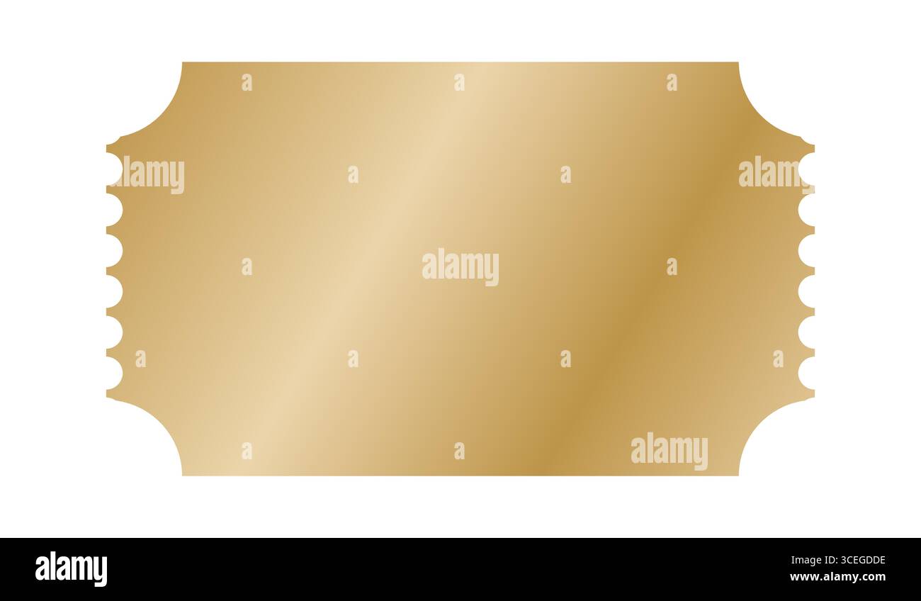 Golden ticket. Gold vector coupon, sticker or discount tag mockup ...