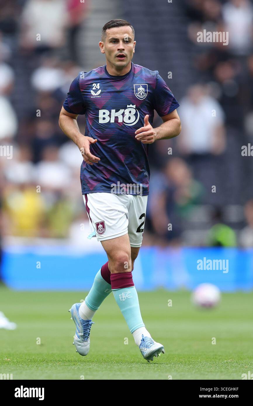 London, England, 16th August 2025. Josh Cullen of Burnley warms up ...