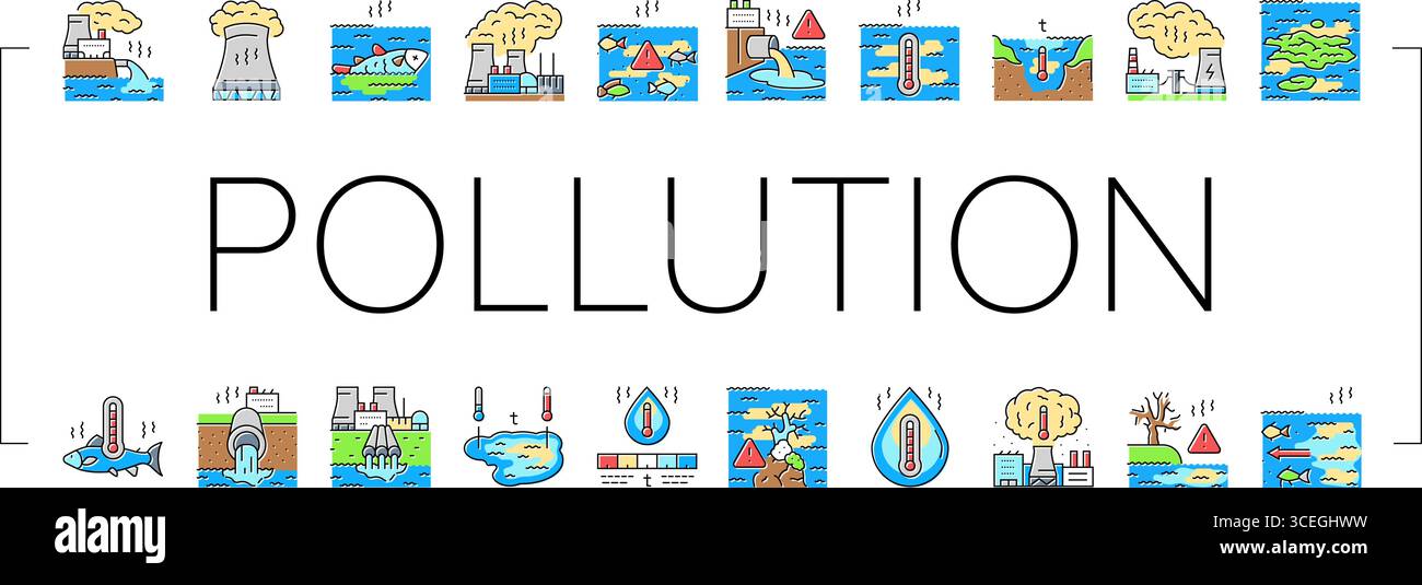 thermal pollution ecosystem icons set vector Stock Vector Image & Art ...
