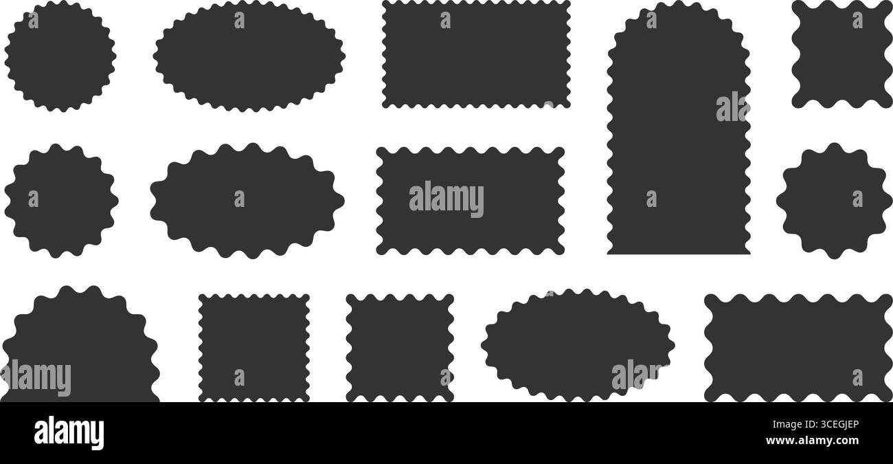 Wavy scallop edge frame set. Wave rectangle, circle, oval geometric ...