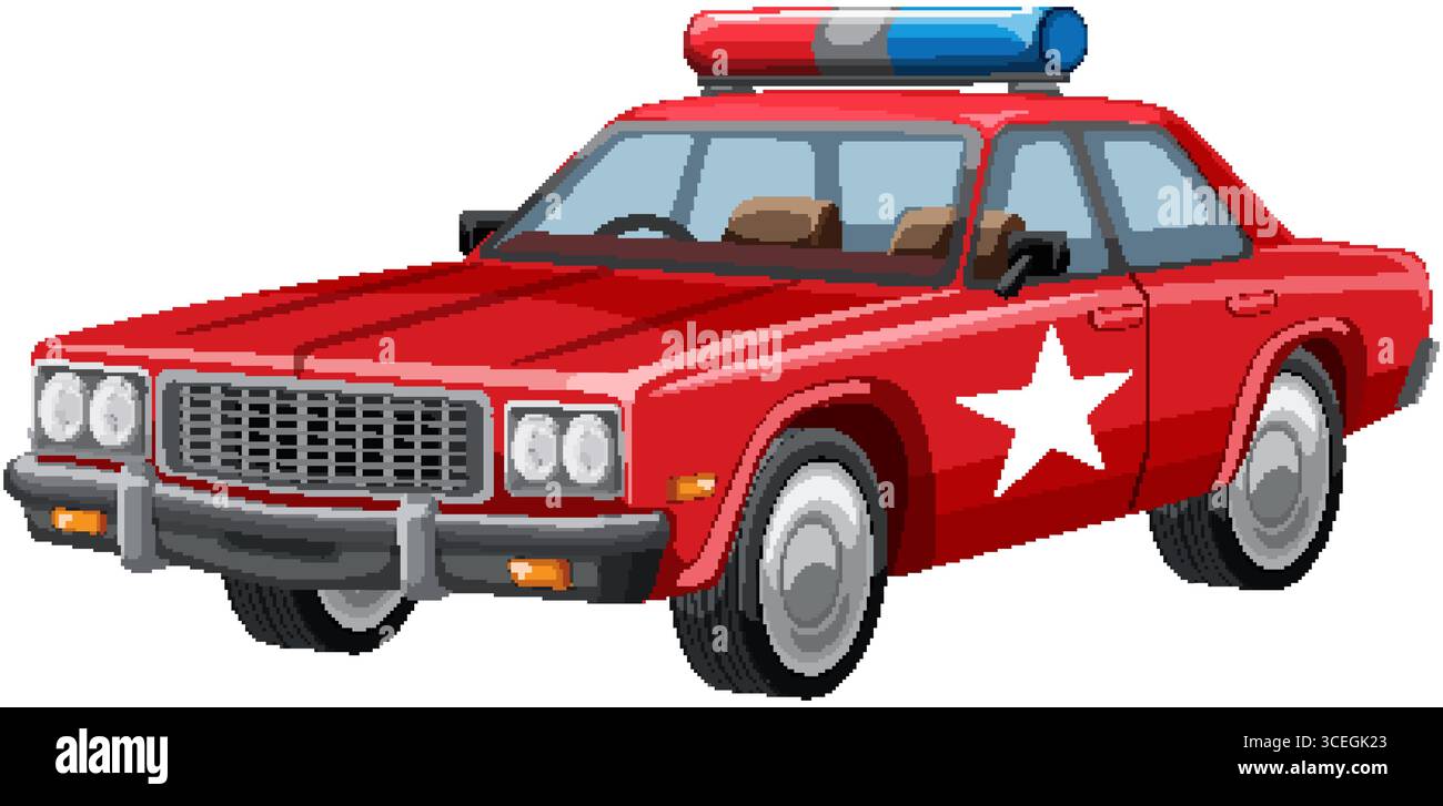 Classic red police car with a star emblem and rooftop siren, rendered ...