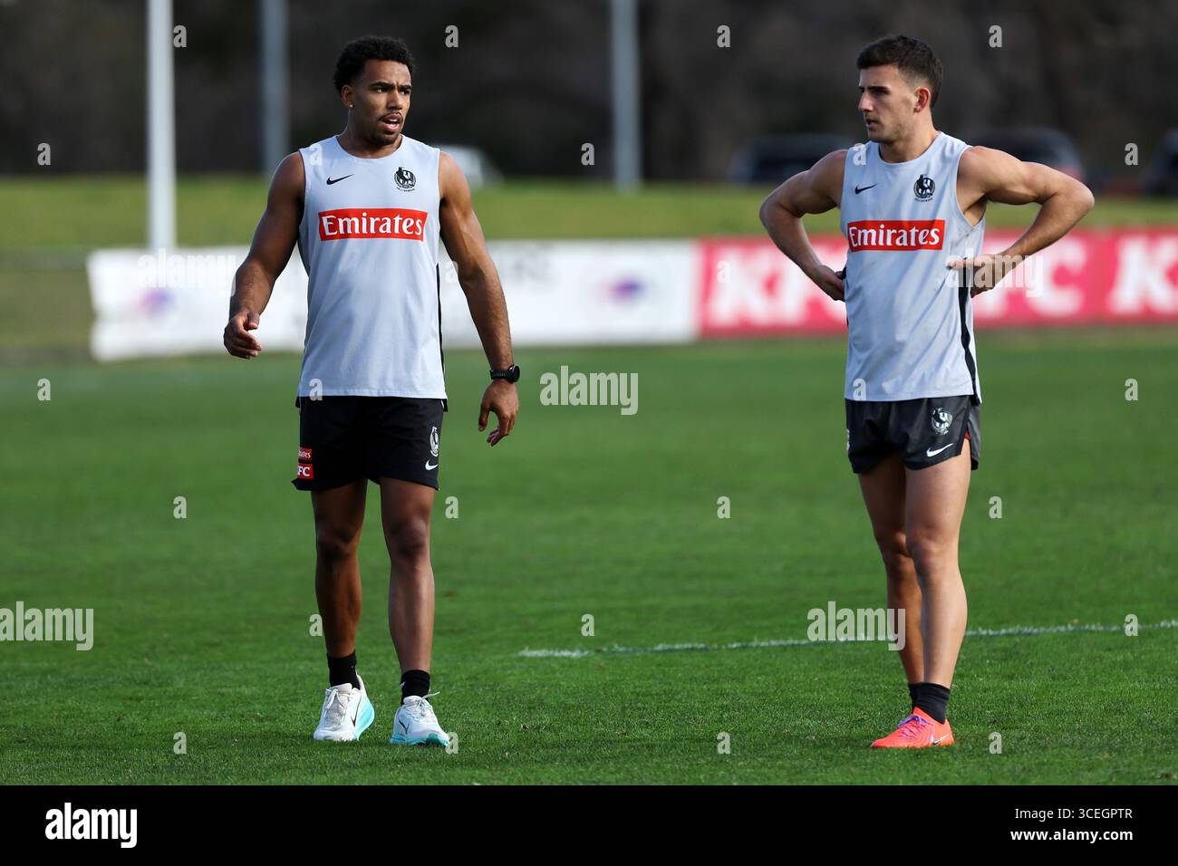 Isaac Quaynor (left) of Collingwood during a Collingwood Magpies ...