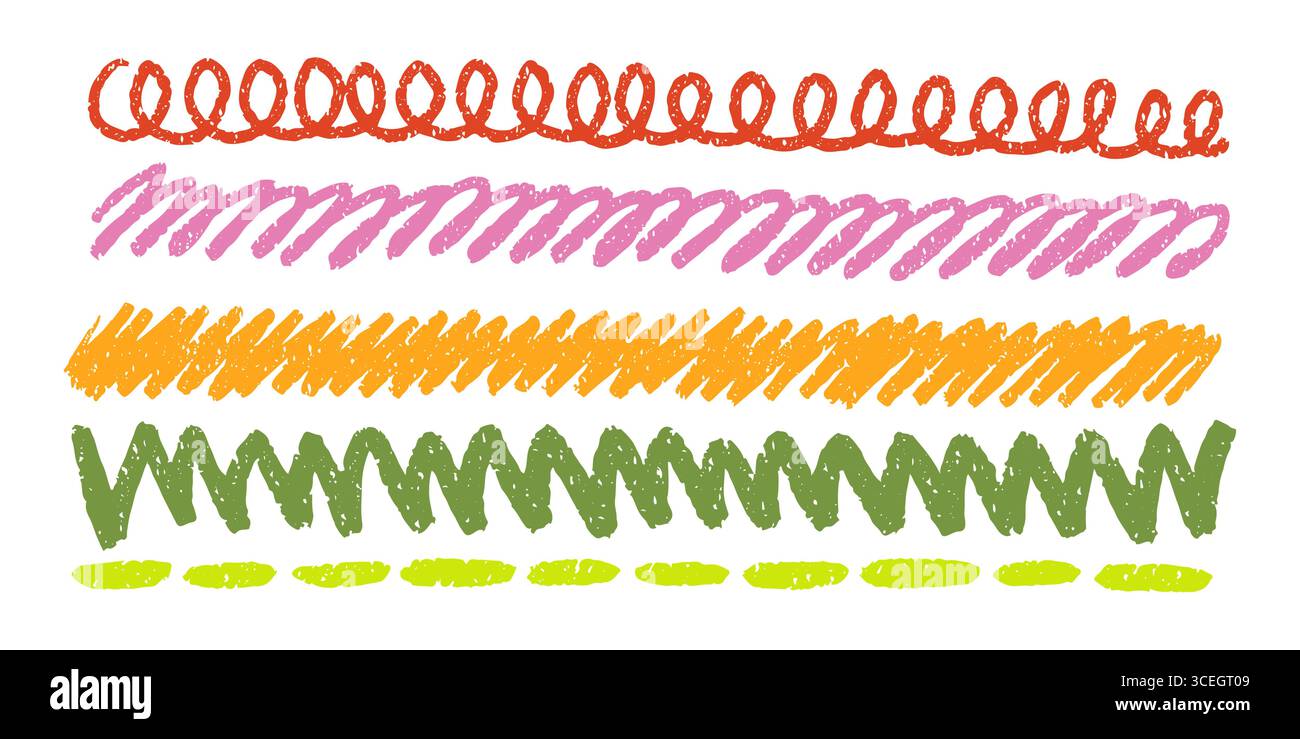 Crayon color pencil underline. Kids crayon strips, brush line in sketch ...