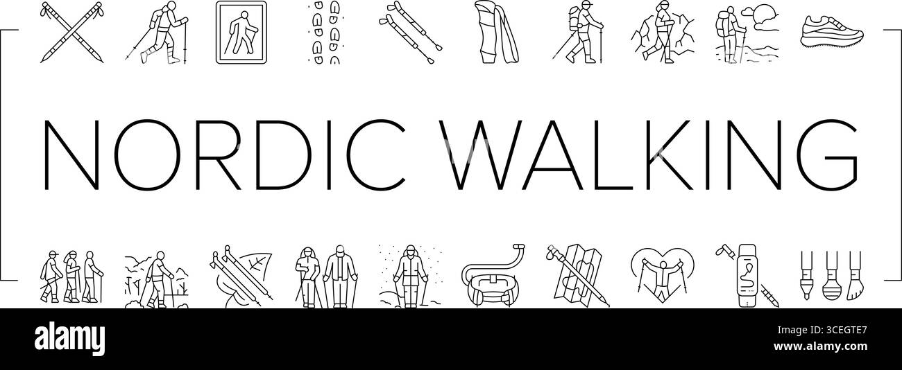 nordic walking exercise outdoor icons set vector Stock Vector Image ...