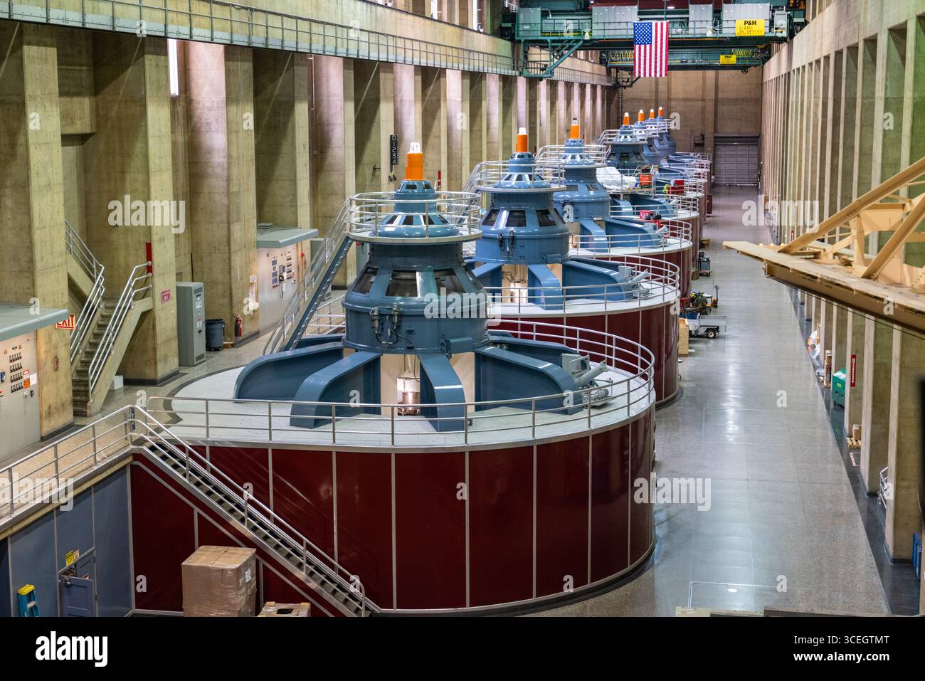 Interior of Hoover Dam hydroelectric power plant, showing the turbine ...