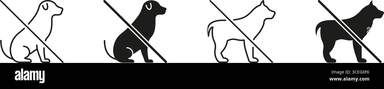 No Dogs Allowed Icon Set. Pet Restriction And Prohibition Symbol ...