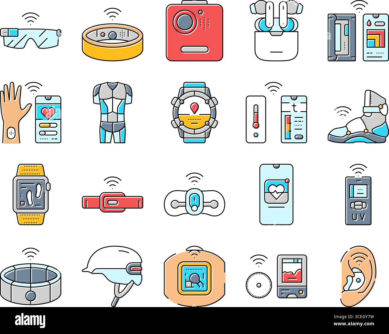 wearable technologies tracker icons set vector Stock Vector Image & Art ...
