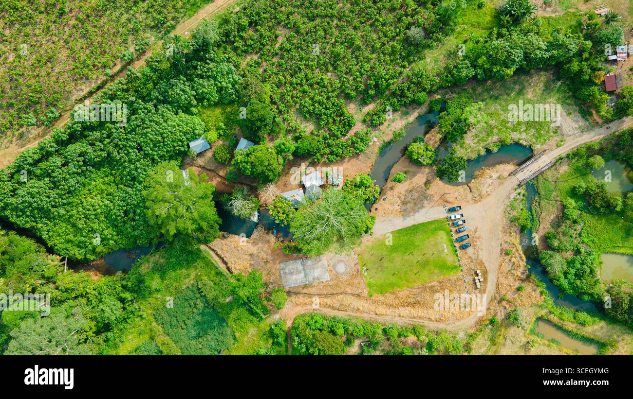 A stunning aerial shot showcasing the vibrant greenery and winding ...