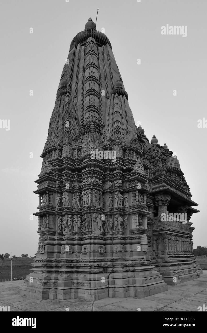 Black and white photo of ancient Javari Temple at Khajuraho state ...