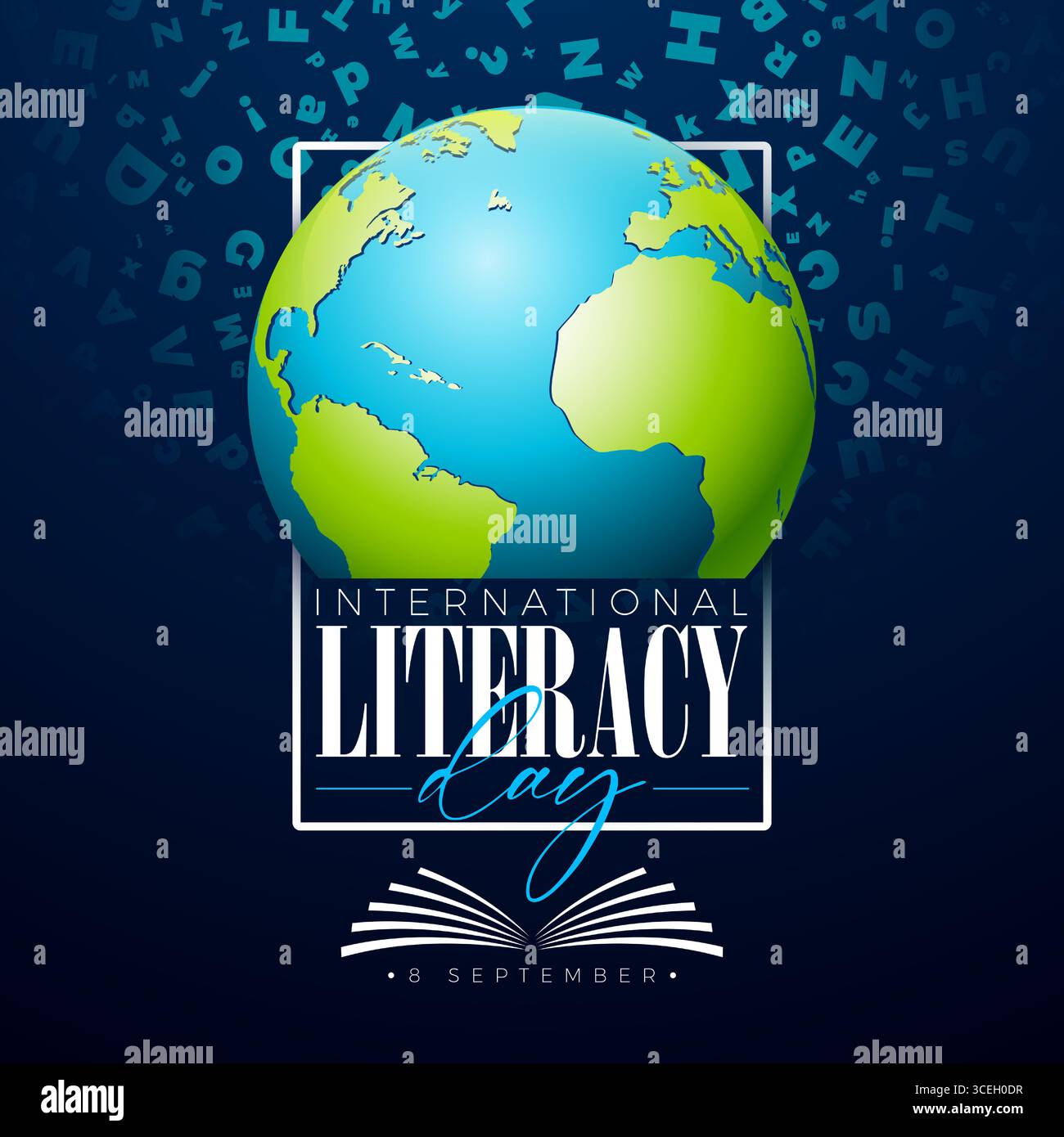 International Literacy Day Banner Illustration with Earth Globe and ...
