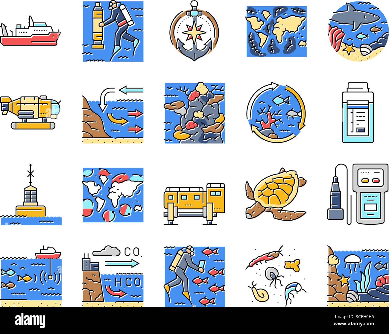 world ocean marine biodiversity icons set vector Stock Vector Image ...