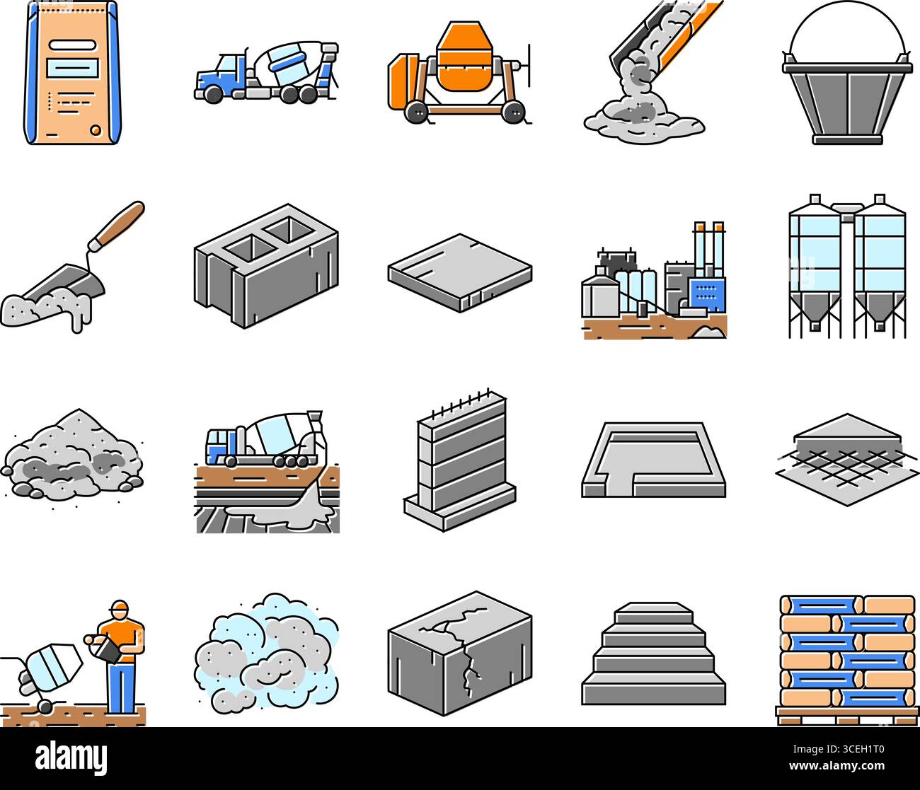 cement concrete construction icons set vector Stock Vector Image & Art ...