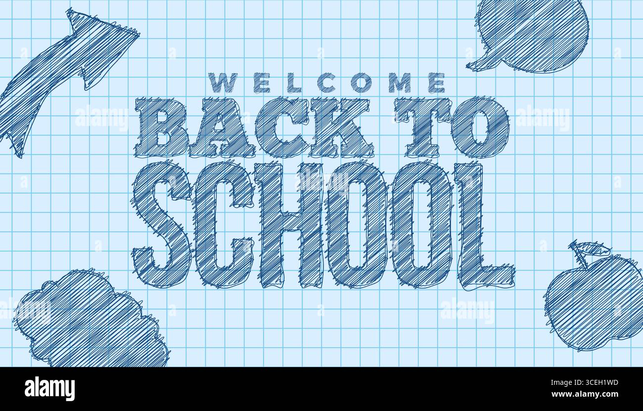 Welcome Back to School Design with Hand Drawn Doodle Sketch Typography ...