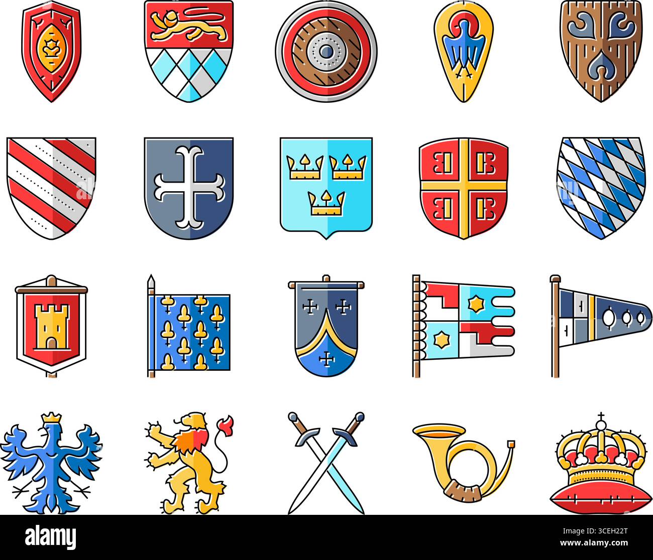 medieval heraldry shield icons set vector Stock Vector Image & Art - Alamy
