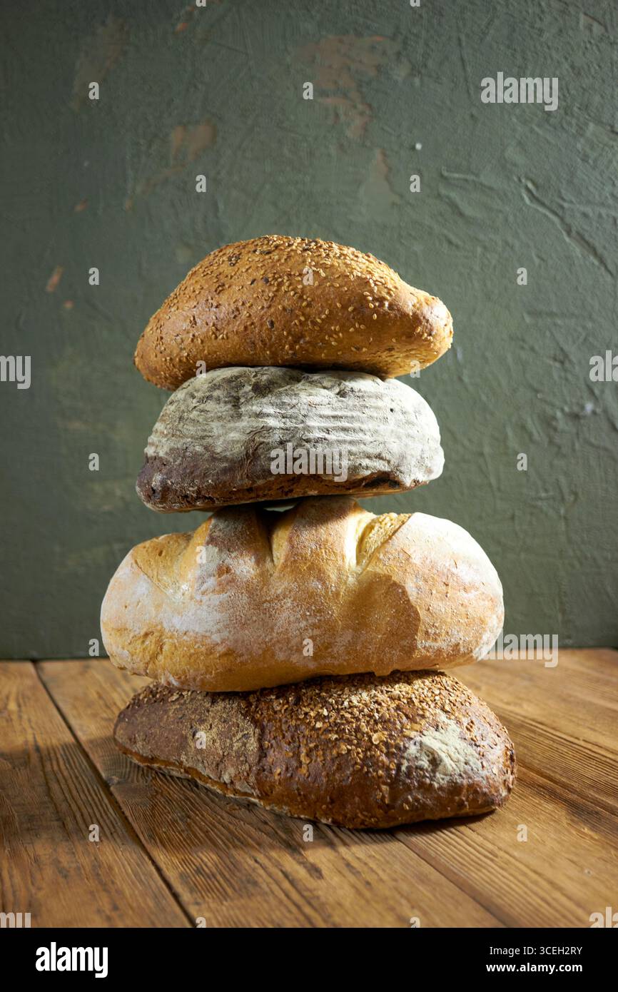Stack assorted rustic bread hi-res stock photography and images - Alamy