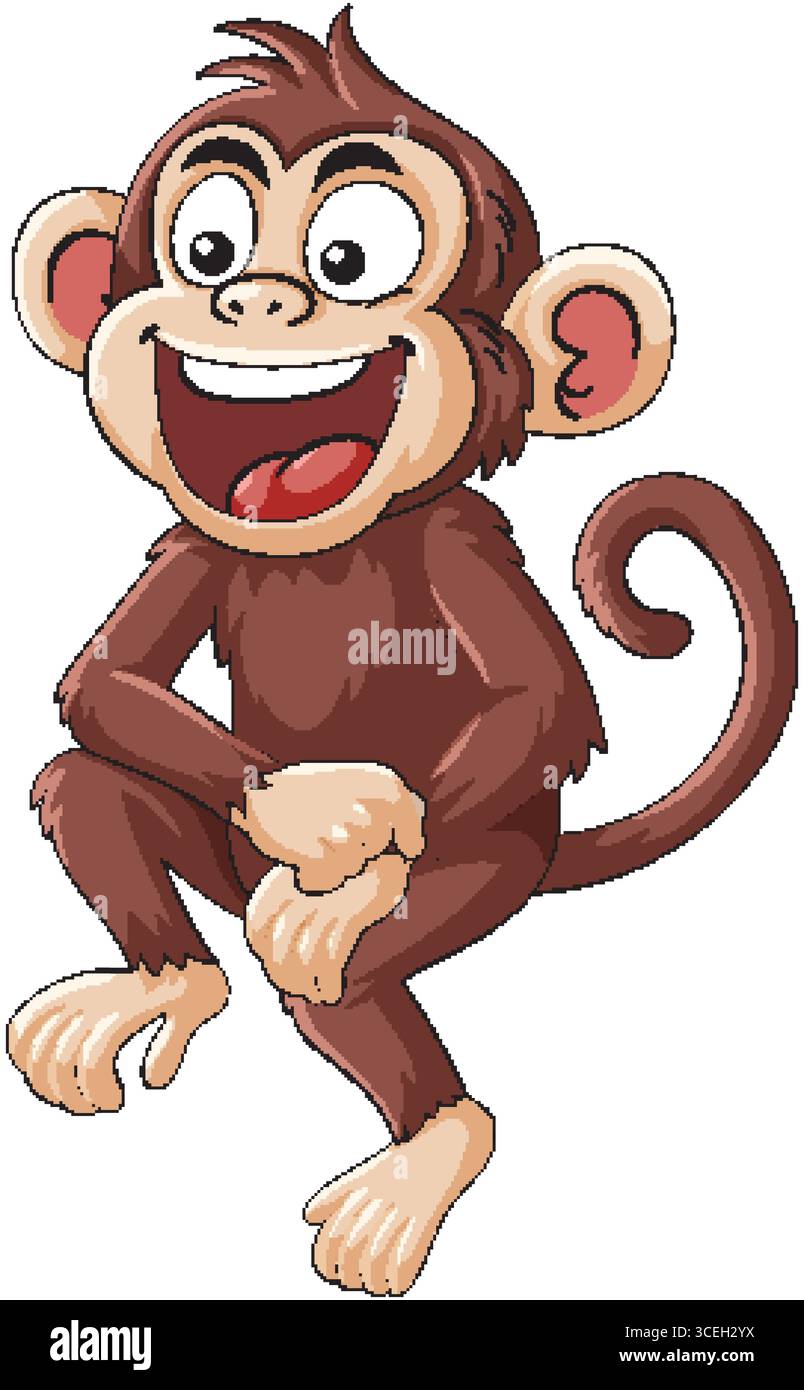 Cheerful cartoon monkey with expressive face, large ears, and curled ...