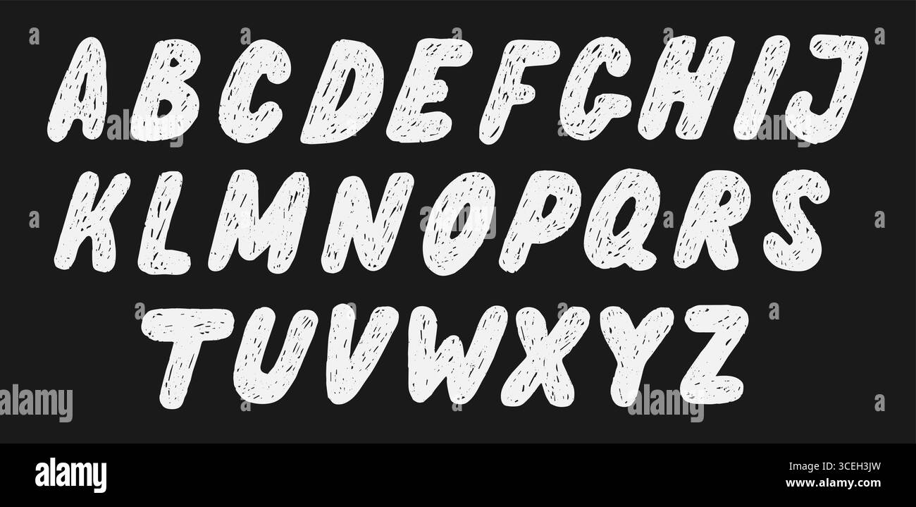Crayon Drawn Bold Alphabet Capital Letters. White font with hand draw ...