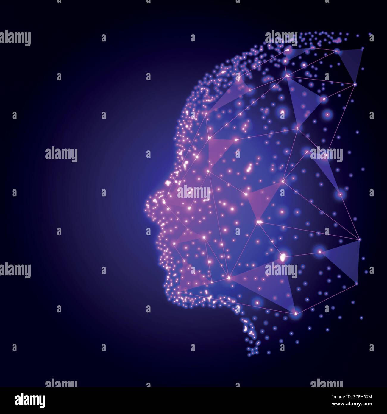 Digital Human Face – Abstract AI Profile with Glowing Network Digital ...