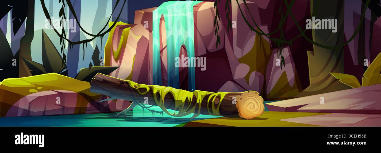 Mystical forest bridge scene with fallen log crossing stream beneath ...