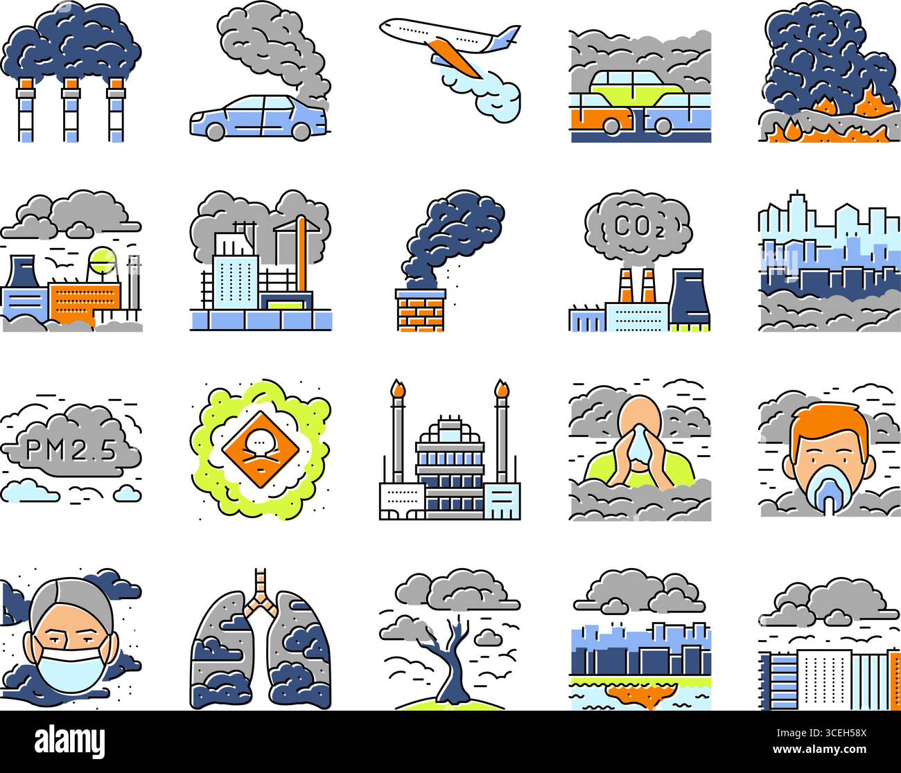 air pollution smog emissions icons set vector Stock Vector Image & Art ...