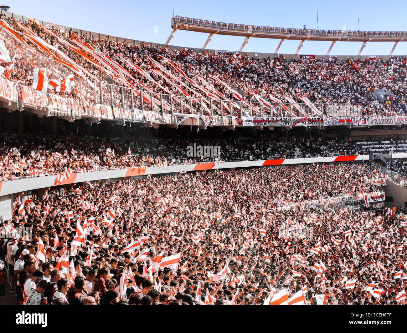 River Plate fans filling the stands with red and white flags at Estadio ...