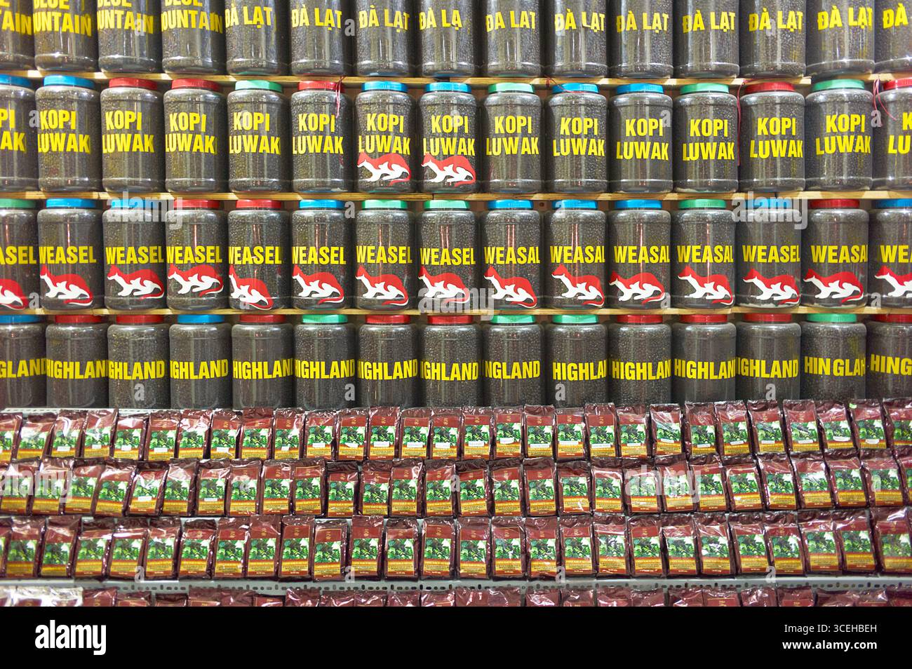 Packaged coffee on display in a shop in Vietnam Stock Photo - Alamy