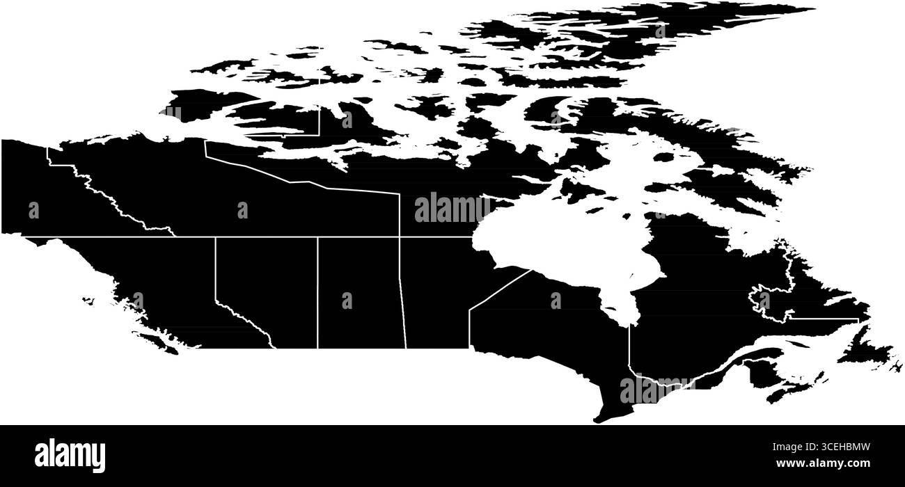 Canada Map in Black and White – Simple Vector Outline for Educational ...