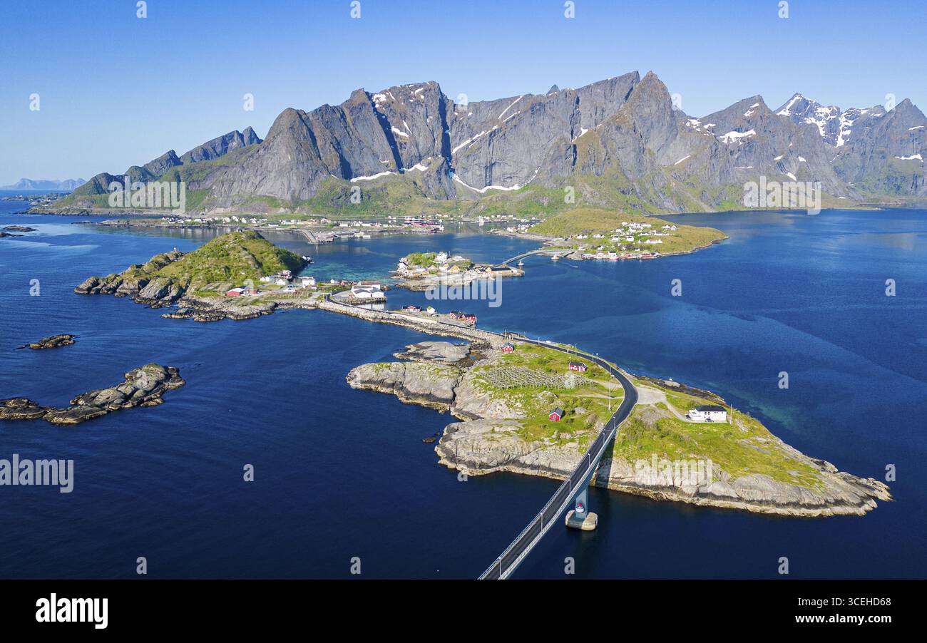 Aerial view of striking blue waters surrounding rocky islands connected ...