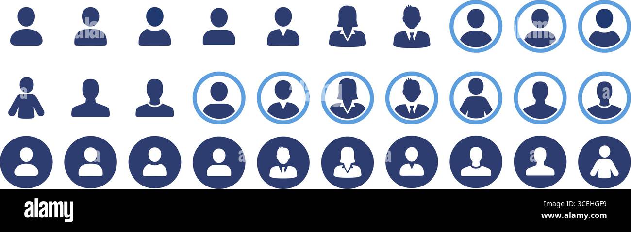 Collection of minimalist, flat-style icons designed to represent user profiles. Solid icon ...