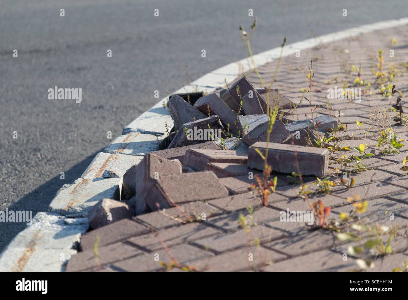 Poorly laid, buckled paving tiles on the city sidewalk Stock Photo - Alamy