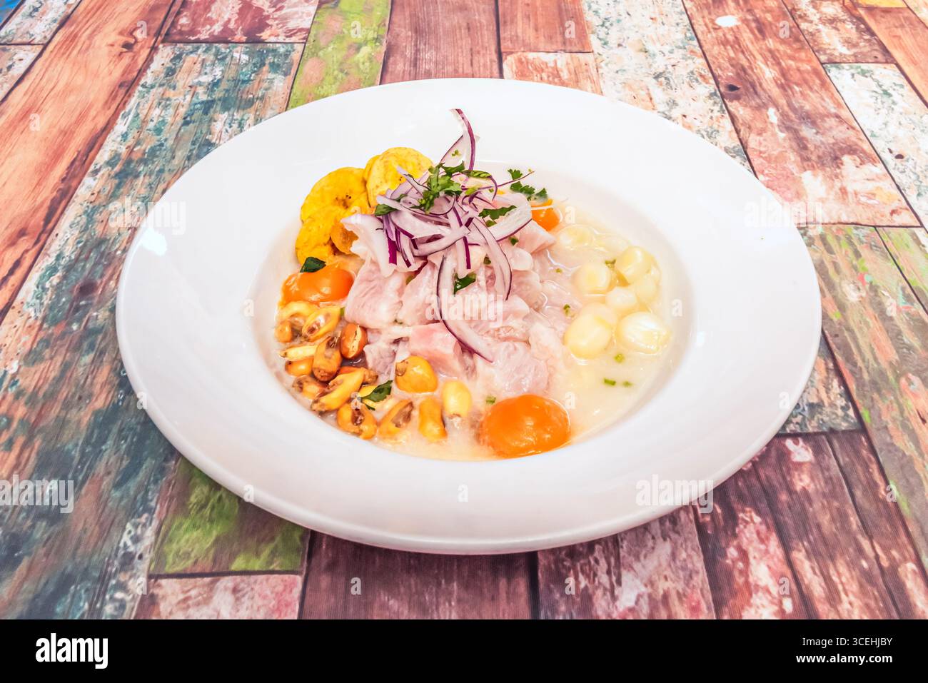 Traditional Peruvian ceviche with thick chunks of fresh white fish ...