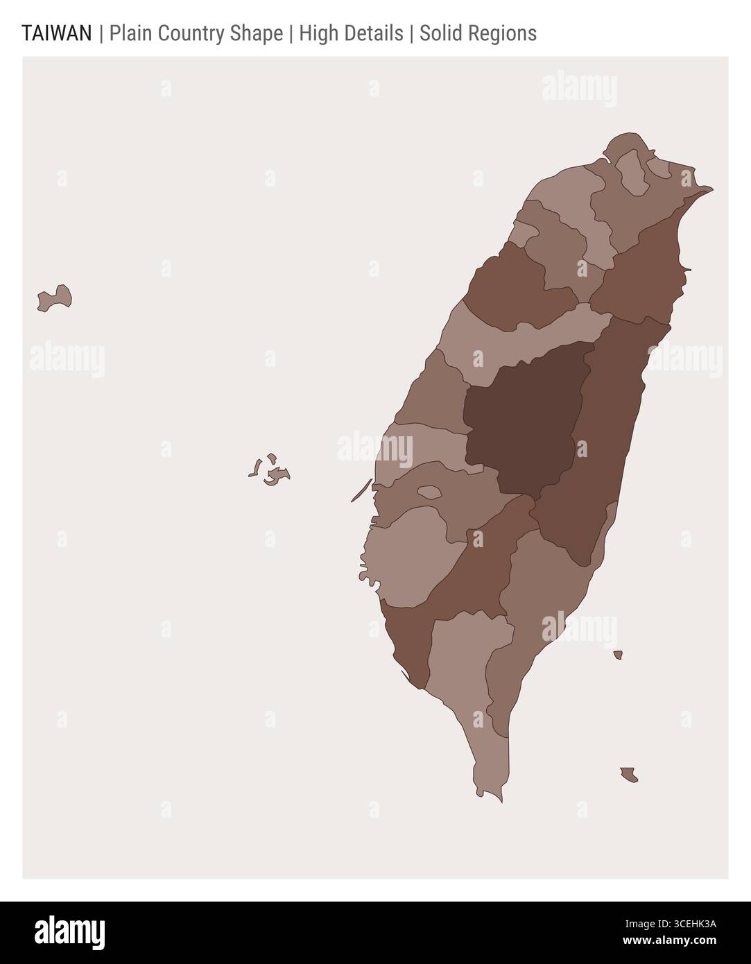 Taiwan plain country map. High details. Solid regions style. Shape of ...