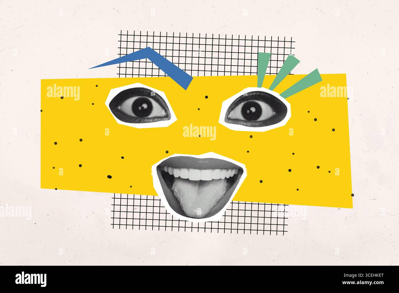 Trend artwork banner sketch 3d photo collage of happy smiley eyeball ...