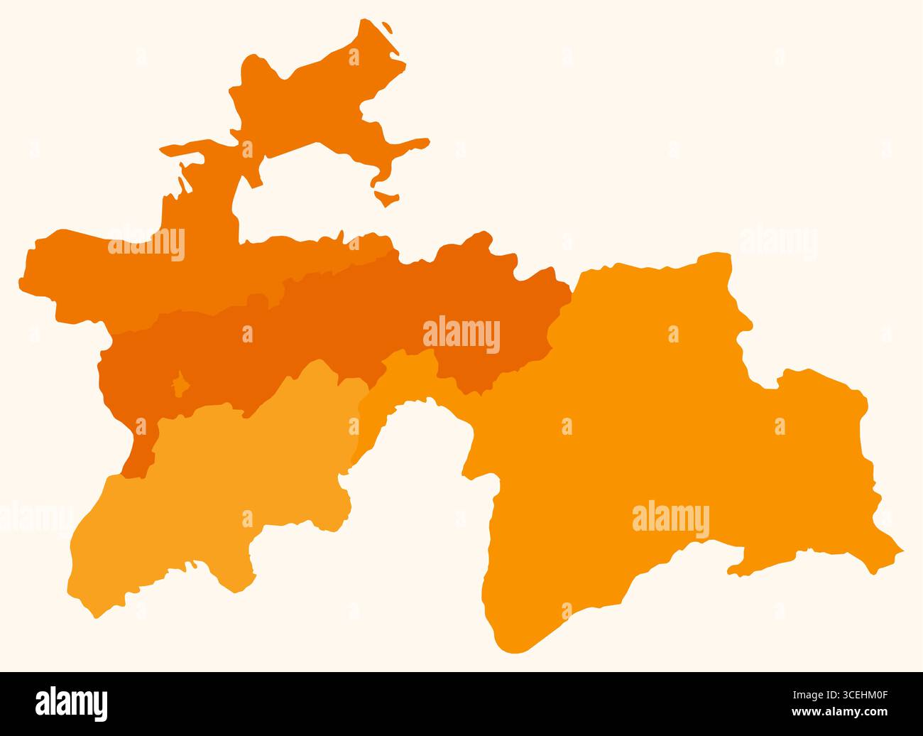 Map of Tajikistan with regions. Just a simple country border map with ...