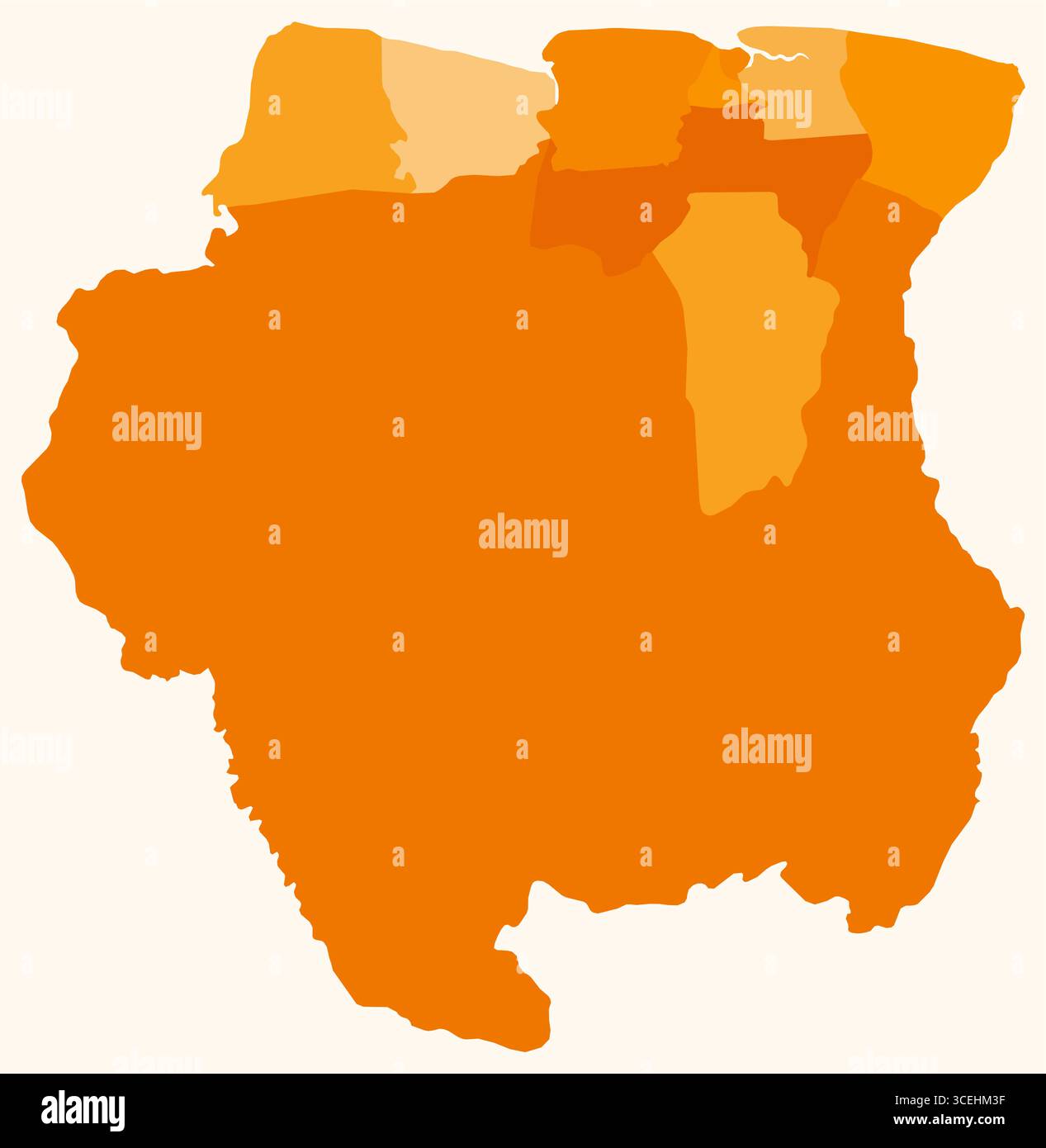 Map of Suriname with regions. Just a simple country border map with ...