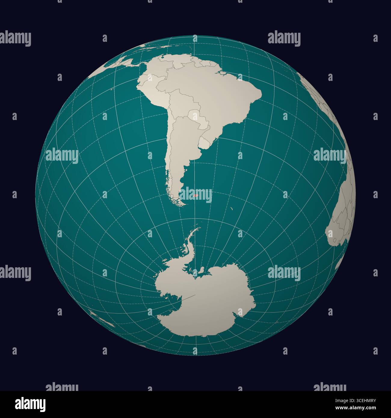 Falkland Islands on the map. Globe centered to Falkland Islands ...